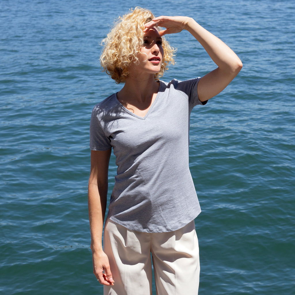 Women's Blue Marl Cotton/Cashmere T-shirt | Limited Ed. | Citizen Wolf