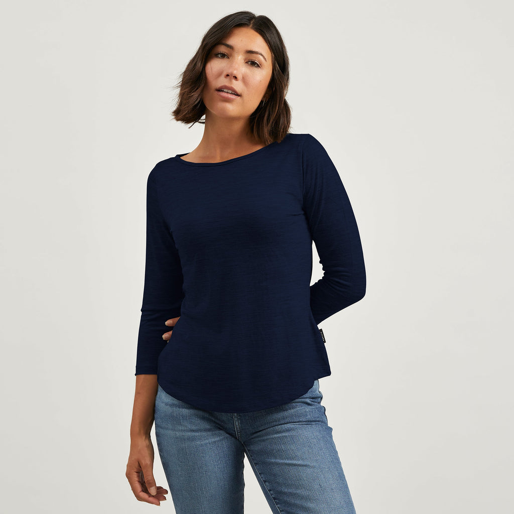 Women's Superfine Merino 3/4 Sleeve Boat Neck T-shirt | Citizen Wolf